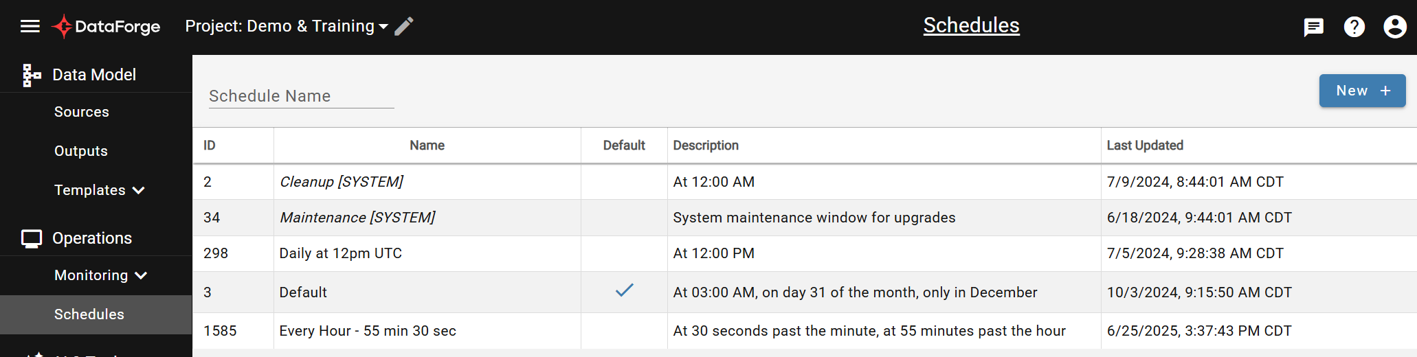 Schedules – DataForge